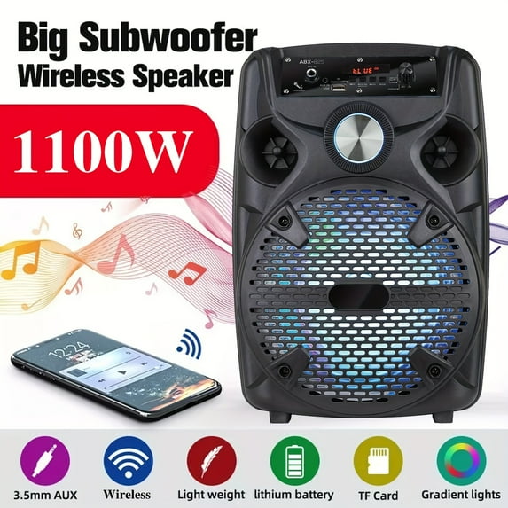 1100W Portable PA Speaker w/ 8" Subwoofer, Bluetooth, 7-Color LED ...