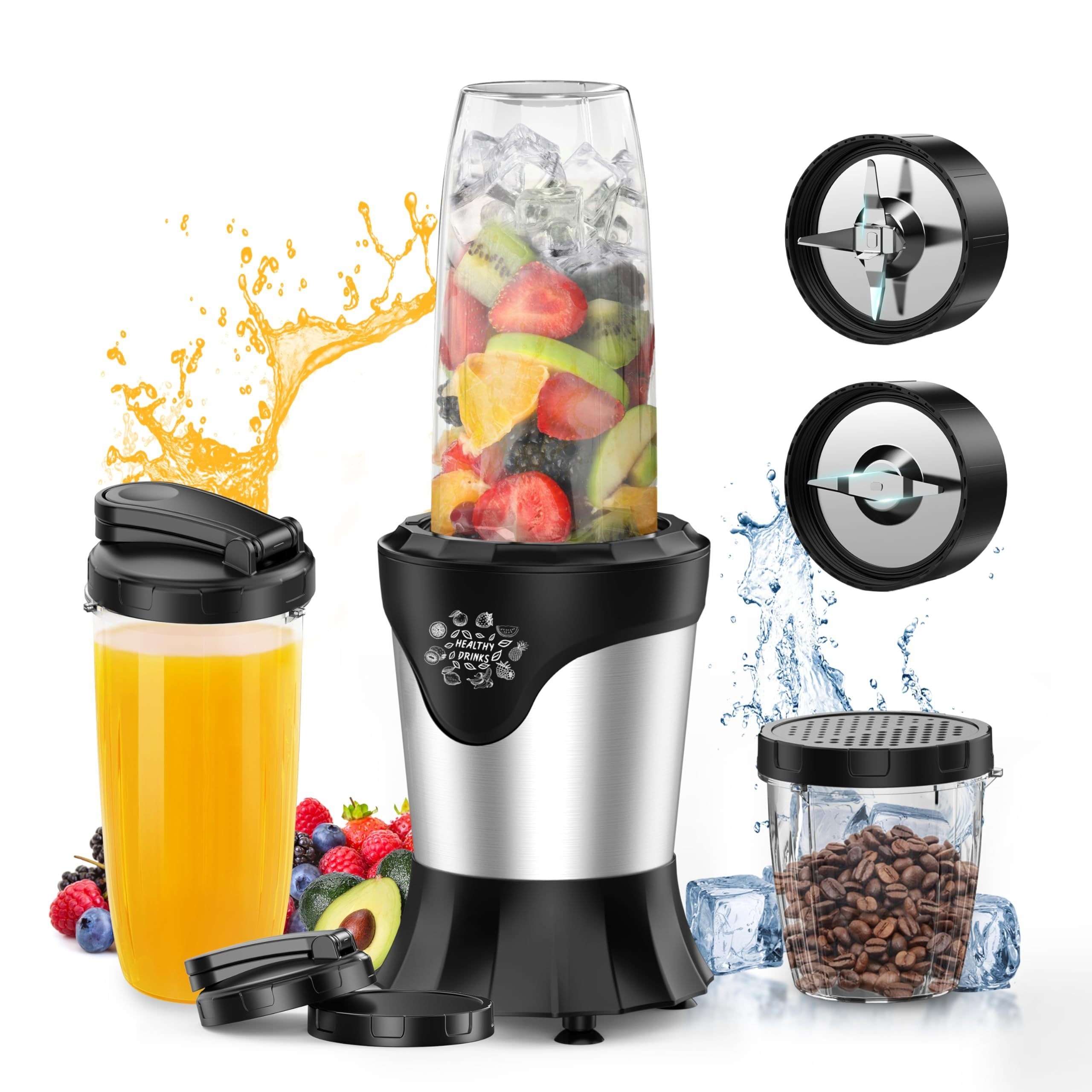 1100W Smoothie Blender - Portable Personal Blender with 2*22oz To-Go ...