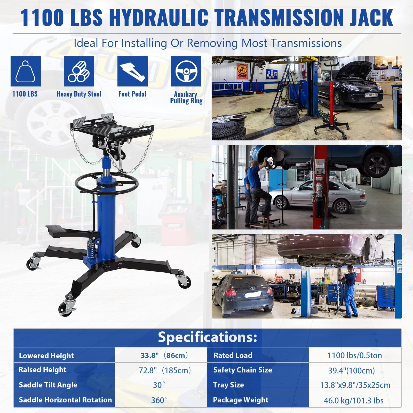 1100lbs Transmission Jack Lift with Anti-Slip Rubber Pad, Adjustable ...