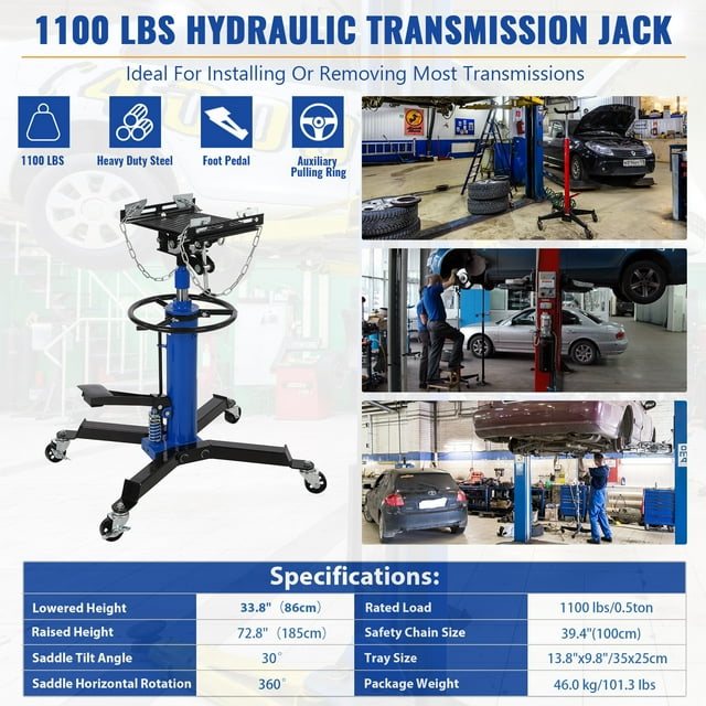 1100lbs Transmission Jack Lift with Anti-Slip Rubber Pad, Adjustable ...
