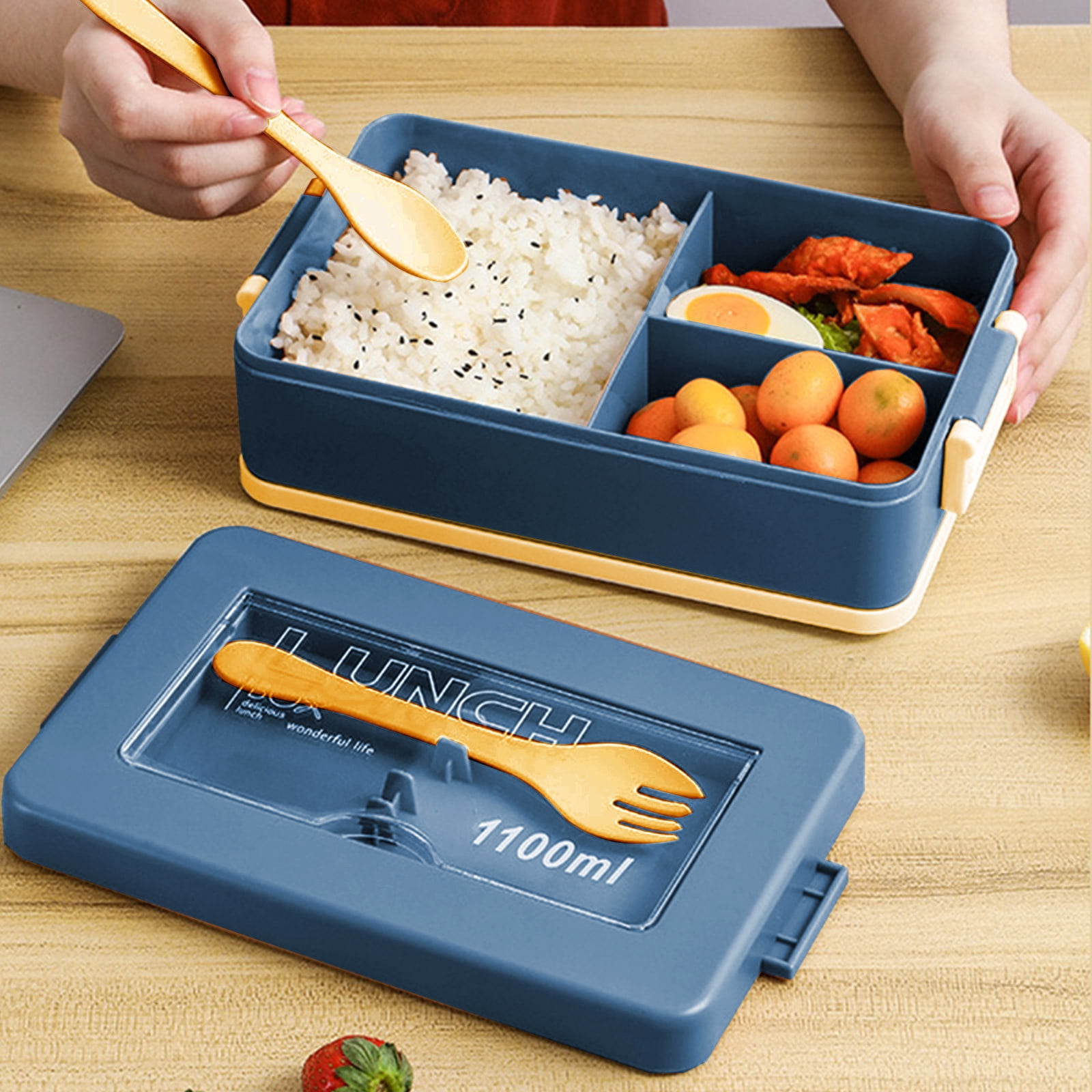 1100ml 3-Compartment Leakproof Bento Lunch Box, Microwavable Adult ...