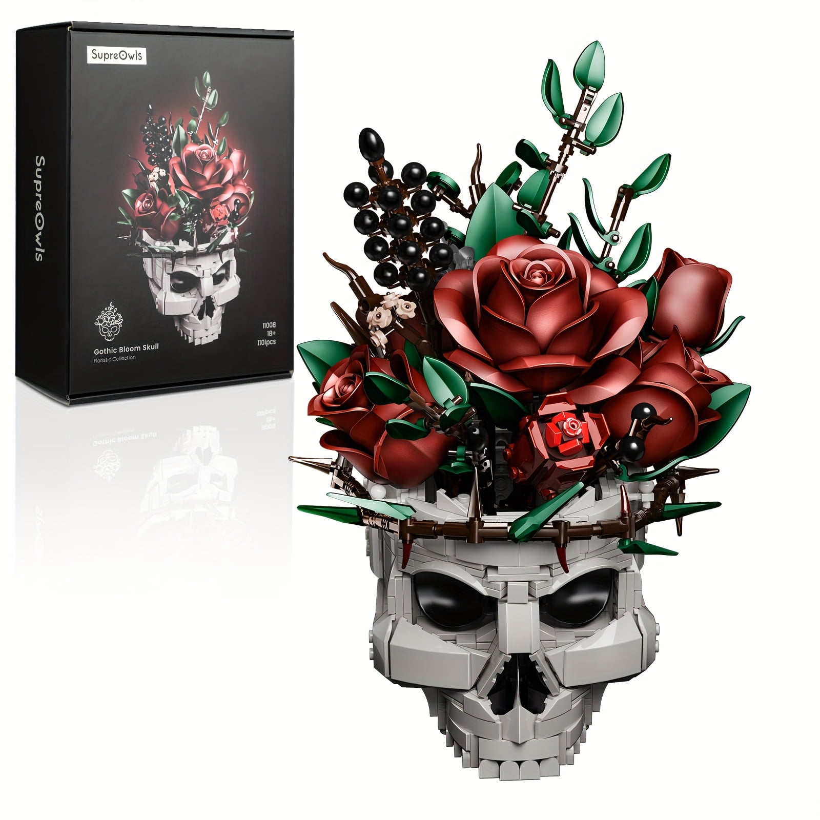 1101pcs Gothic Building Blocks Set - Skull & Rose Flower Model ...