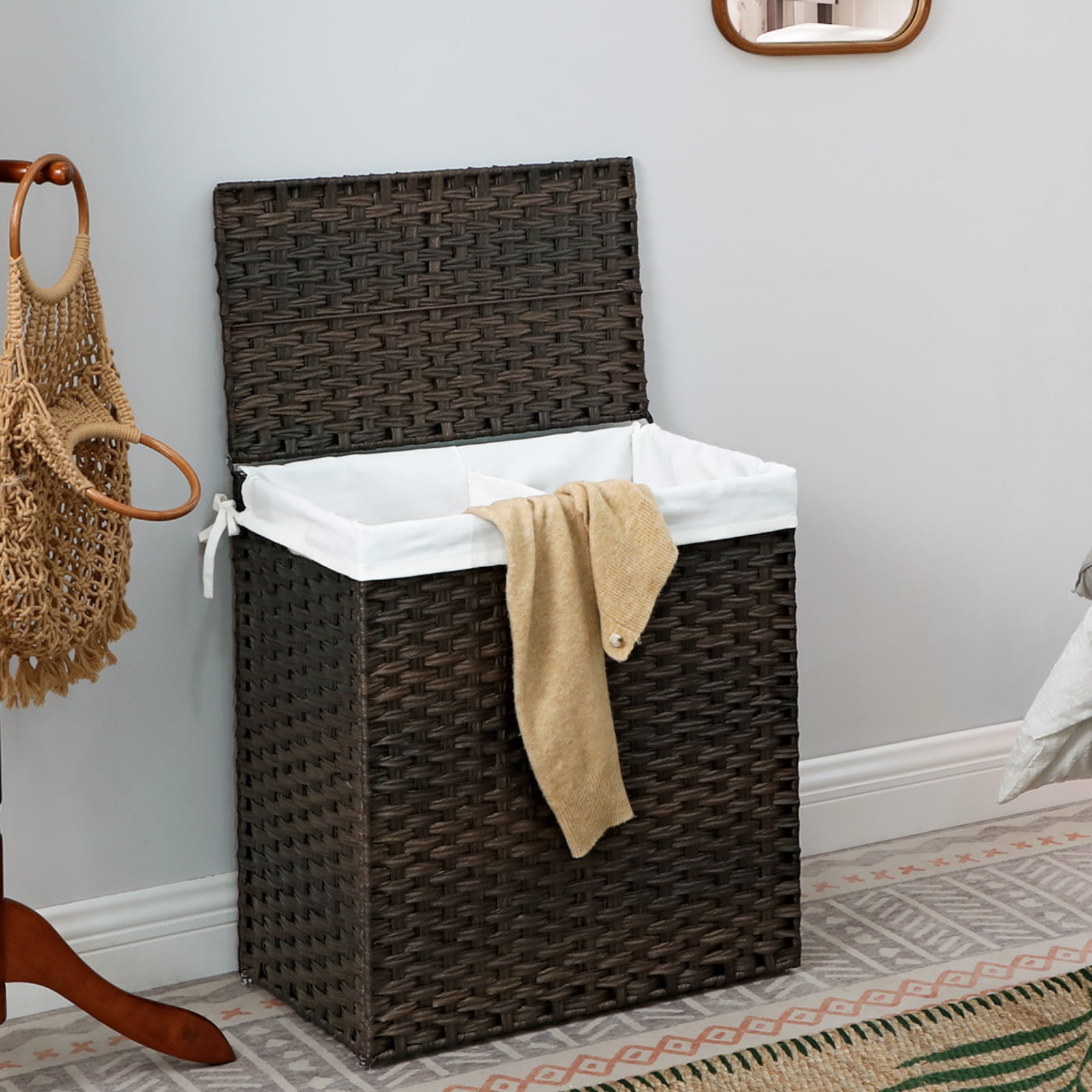 110L Double Laundry Hamper with Lid Folding Laundry Basket with 2 ...