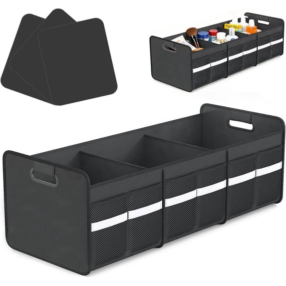 110L Extra Large Collapsible Car Trunk Organizer ,3-Compartment SUV ...