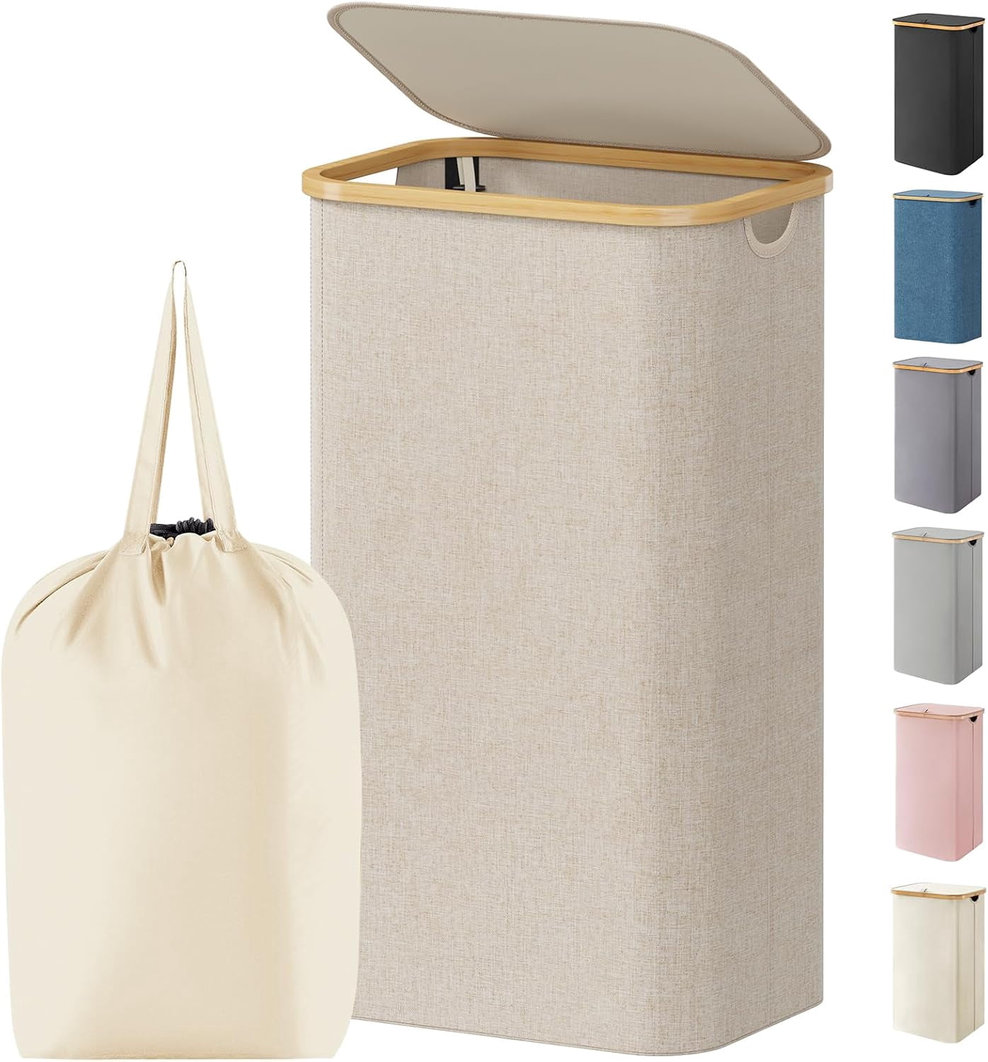 110L Laundry Basket with Lid, Clothes Hampers for Laundry with Bamboo ...
