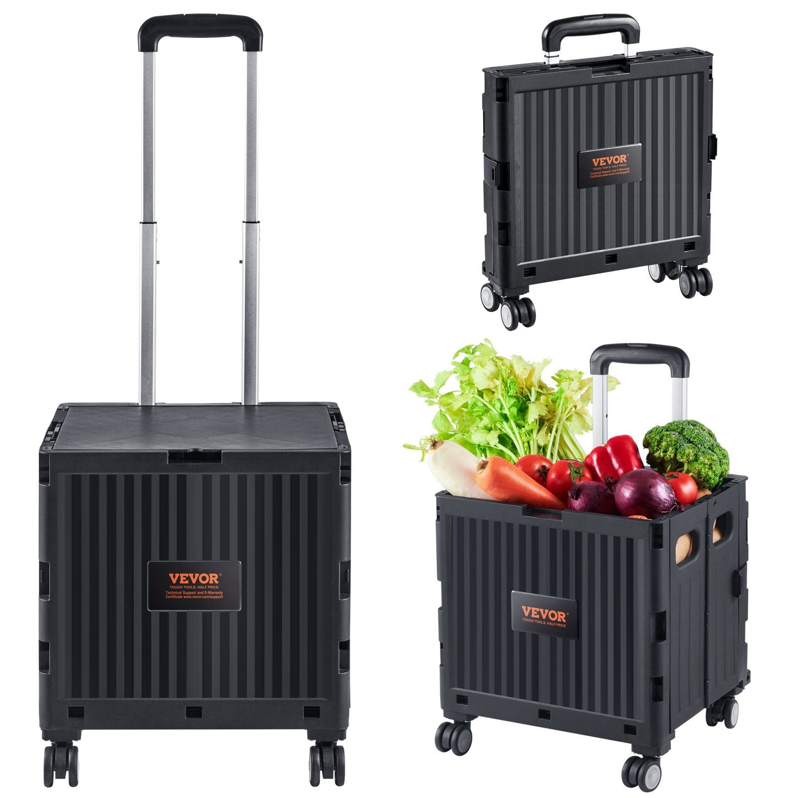 110LBS Capacity Folding Wagon, Heavy Duty Rolling Crate for Moving ...