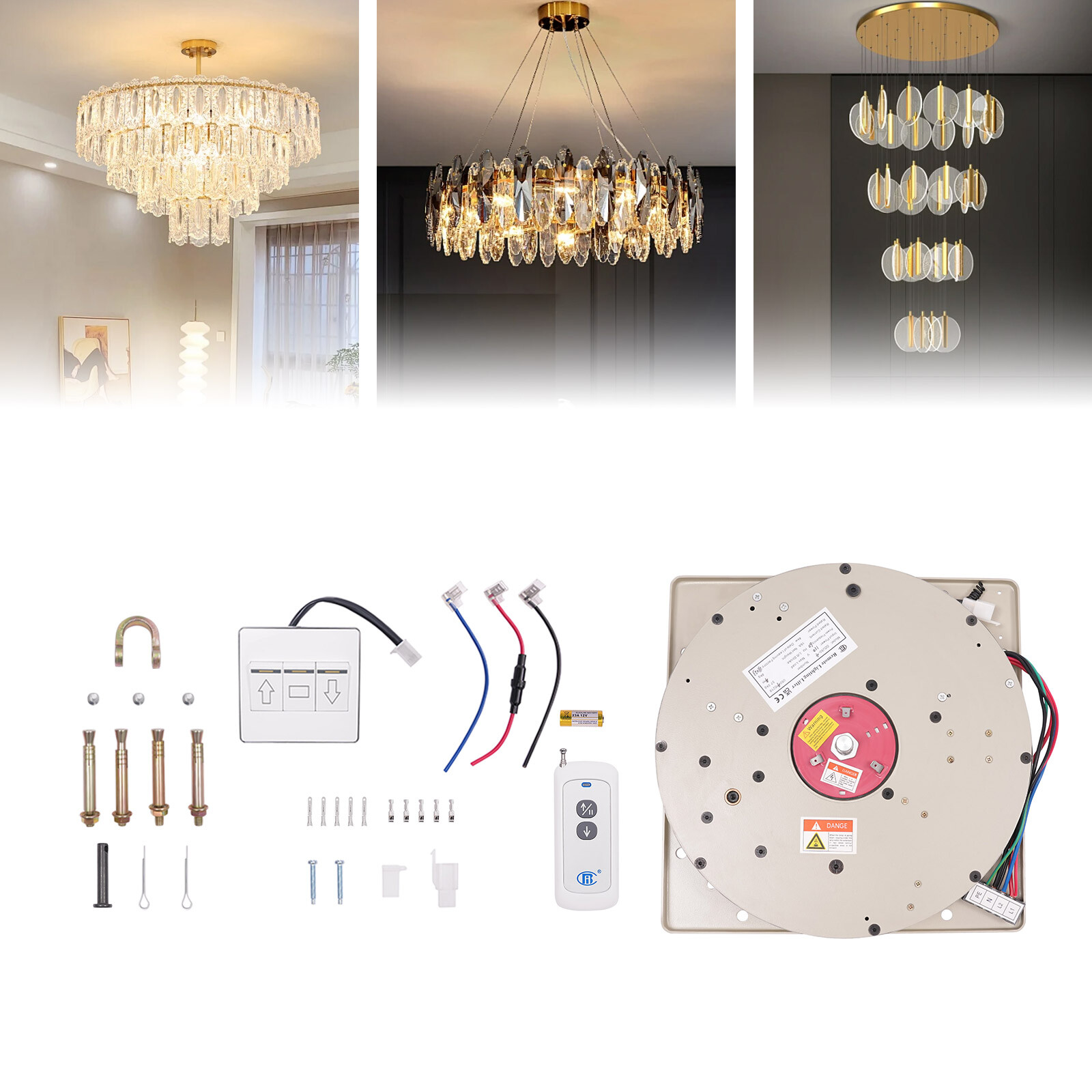 110LBs 4M Electric Chandelier Lifting Pendant Light Hoist Lifter System ...