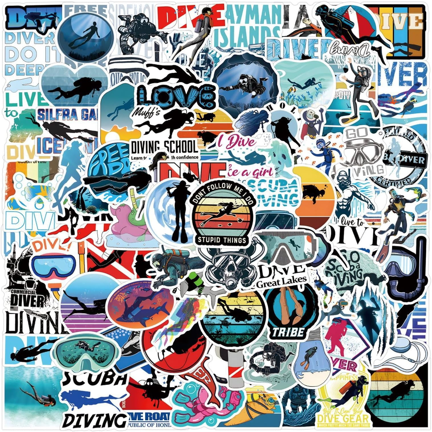 110PCS Diving Stickers Scuba Diving Decals for Water Bottles Laptop ...
