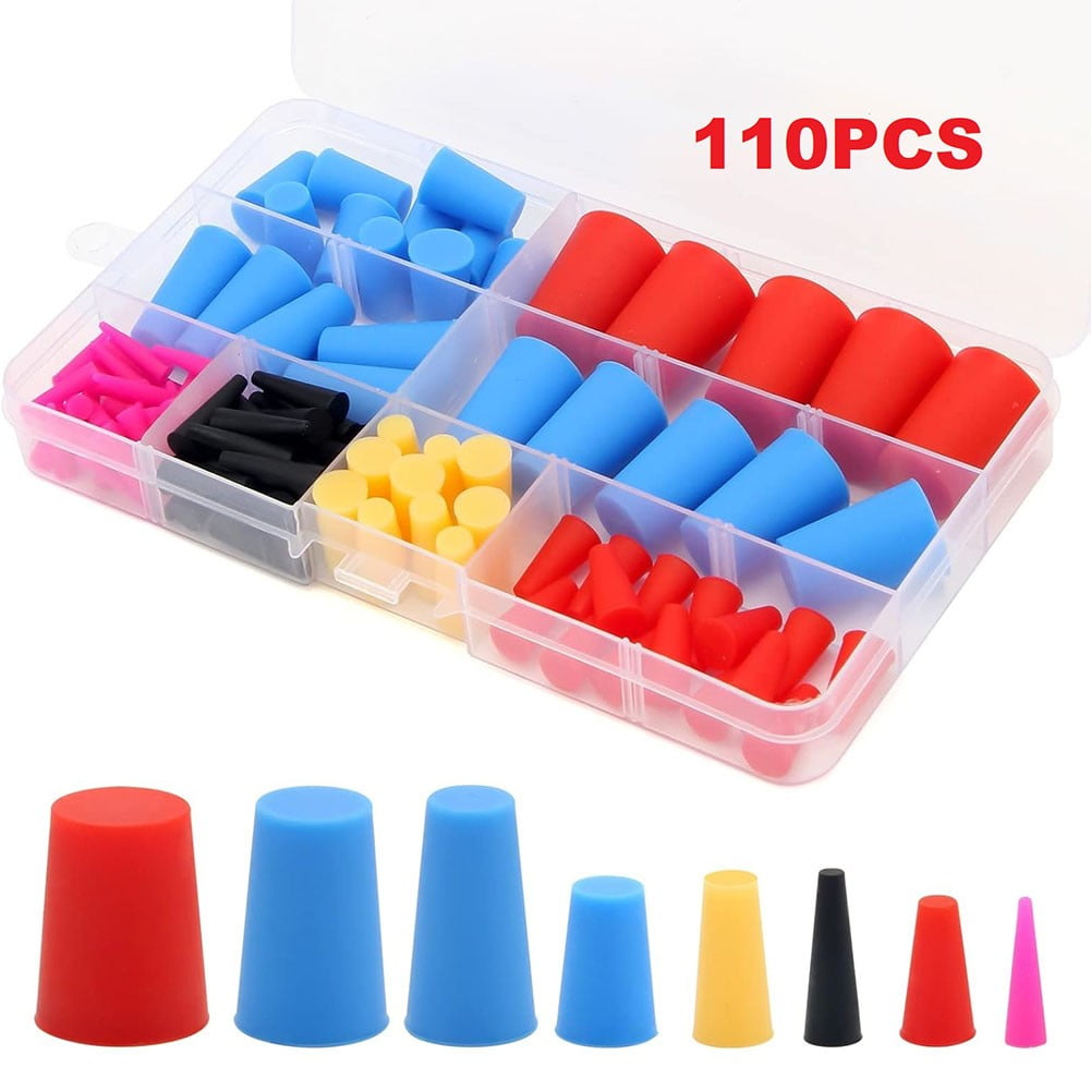 110PCS Silicone Rubber Tapered Assortment kit Rubber Stoppers for Hole ...