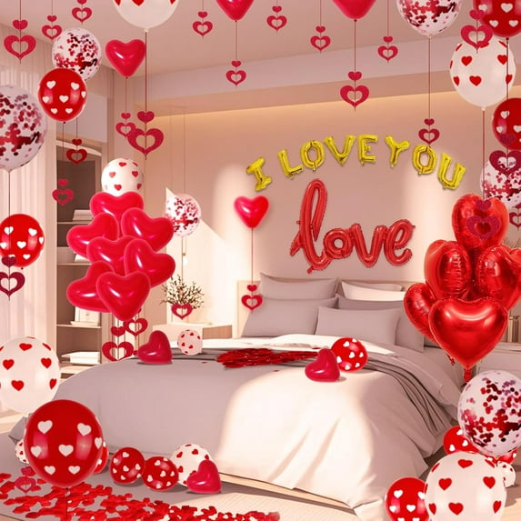 110PCS Valentine's Day Balloons with 1000 Pcs Silk Rose Petals I Love ...