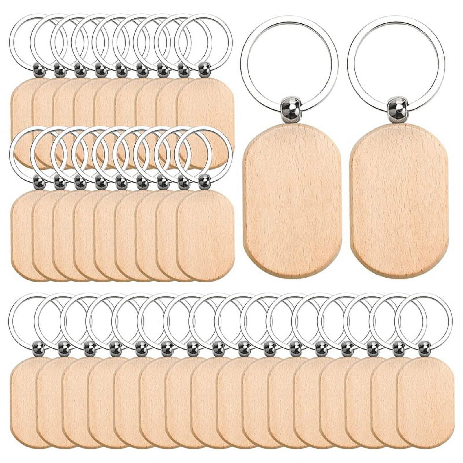 110PCS Wood Keychain Blanks, Unfinished Wood Key Tag, Wood Engraving ...