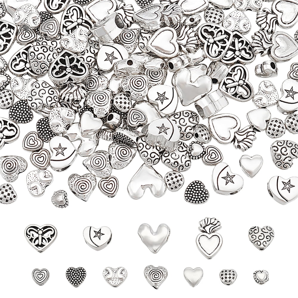 110Pcs 10 Styles Tibetan Style Alloy Beads Silver 5~15x6~10x4~6.5mm ...