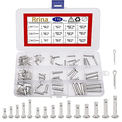110Pcs 304 Stainless Steel Flat Head Clevis Pins Cotter Pin Clip Key ...
