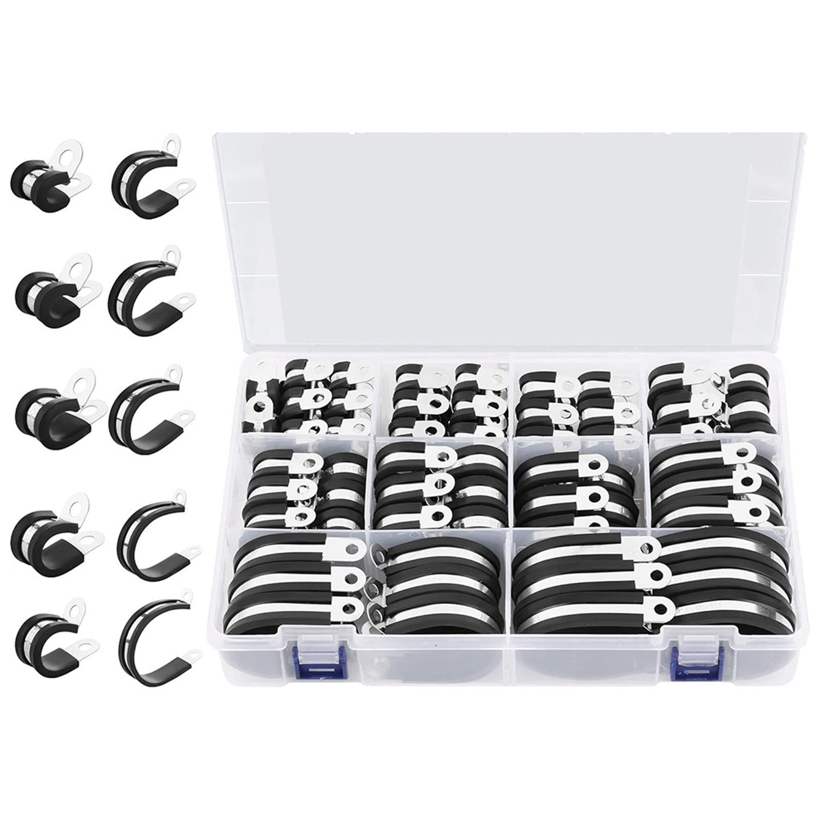 110Pcs Cable Clamps Assortment Stainless Steels Rubber Cushion Pipe ...