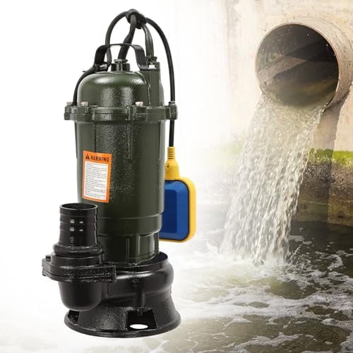 110V 0.37KW/ 0.5HP Sewage Grinder Pump with 3m/10ft Cable, Two Water ...
