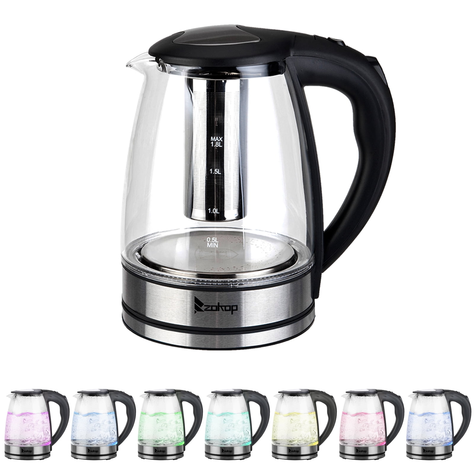 110V 1200W 1.9Qt Electric Glass Kettle with Color Changing LED Lights ...