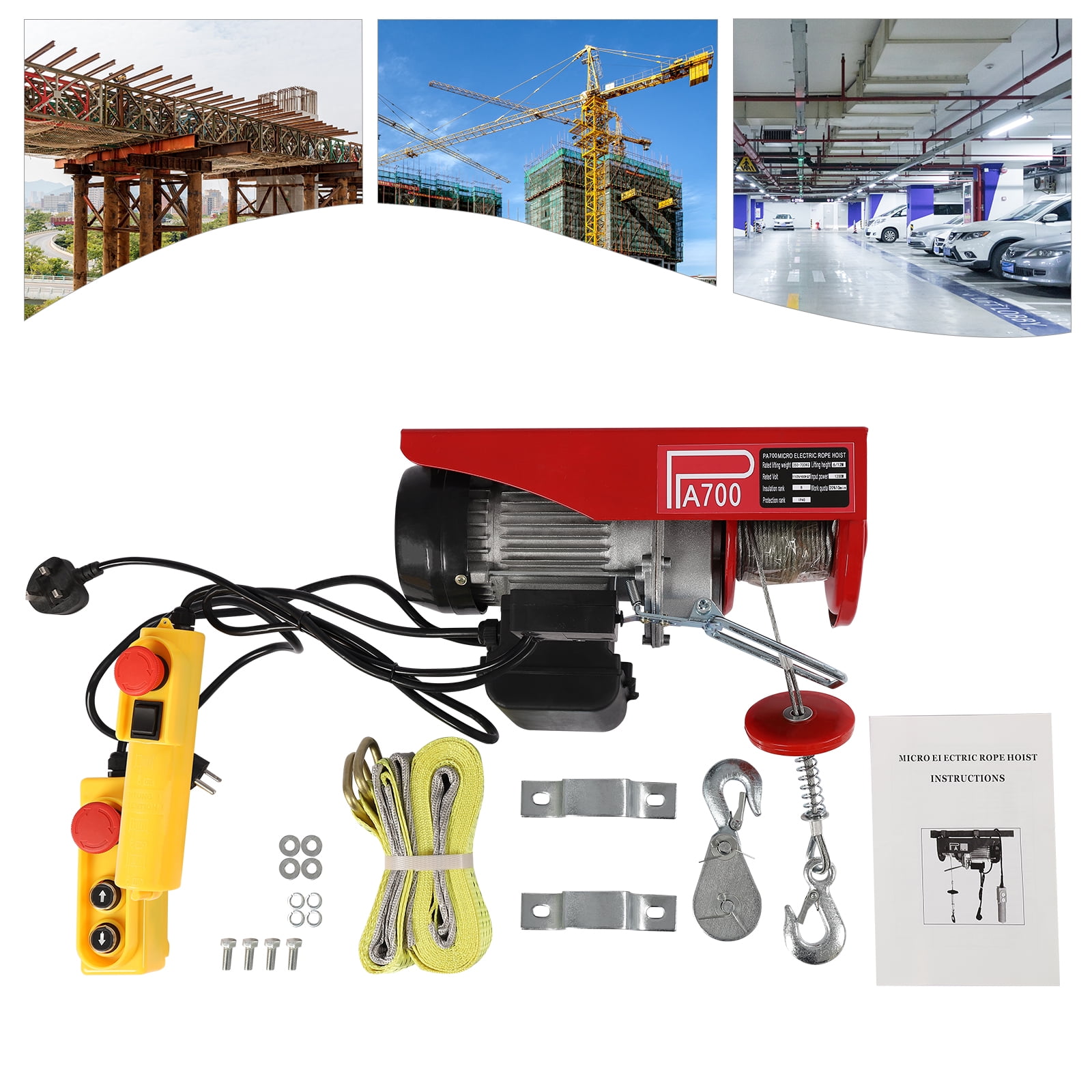 110V 1540lb Electric Hoist Crane Winch with Remote Control,Single ...
