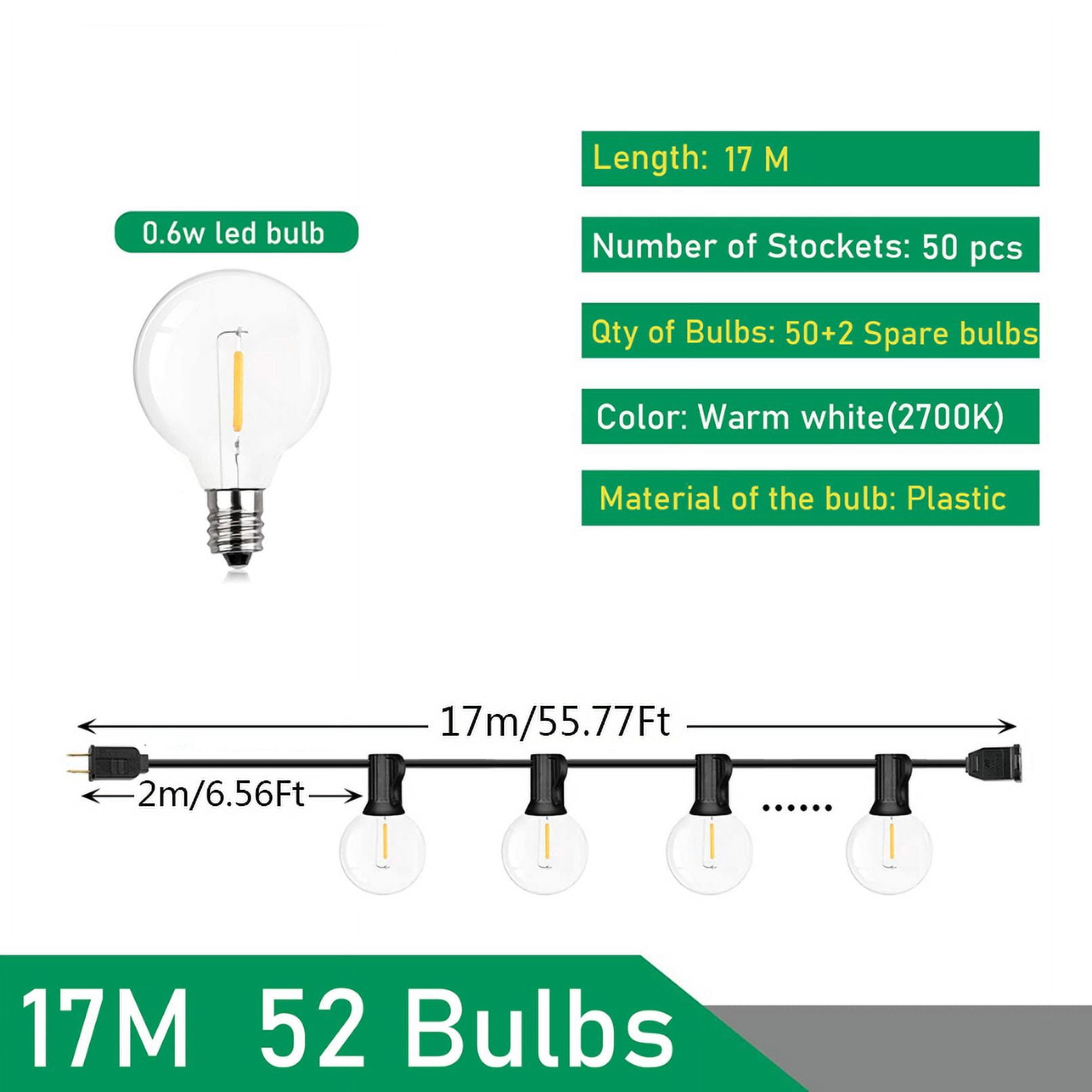 110V/220V Outdoor String Lights LED G40 Festoon Fairy Patio Garland ...