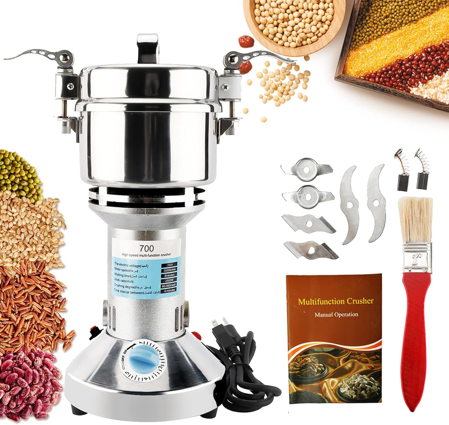 110V 2500W High Speed Electric Grain Grinder Mill, 700g Pulverizer for ...