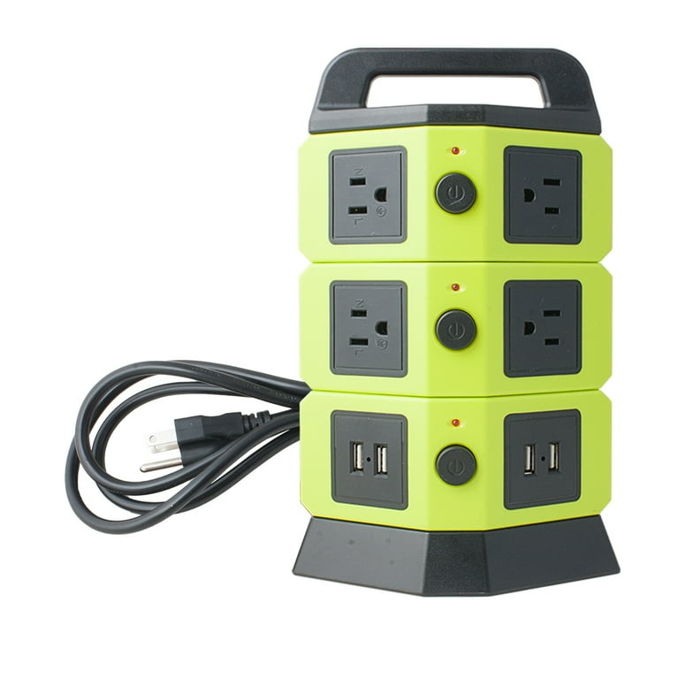 110V 250V 7 US Socket 4 USB 2100mA Power Outlet Vertical Multi Socket Green