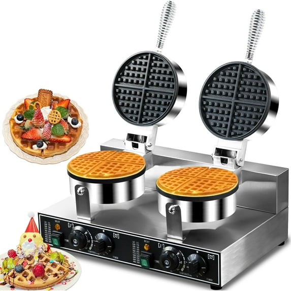 110V 2600W Commercial Double Waffle Maker, Non-Stick Commercial Waffle ...