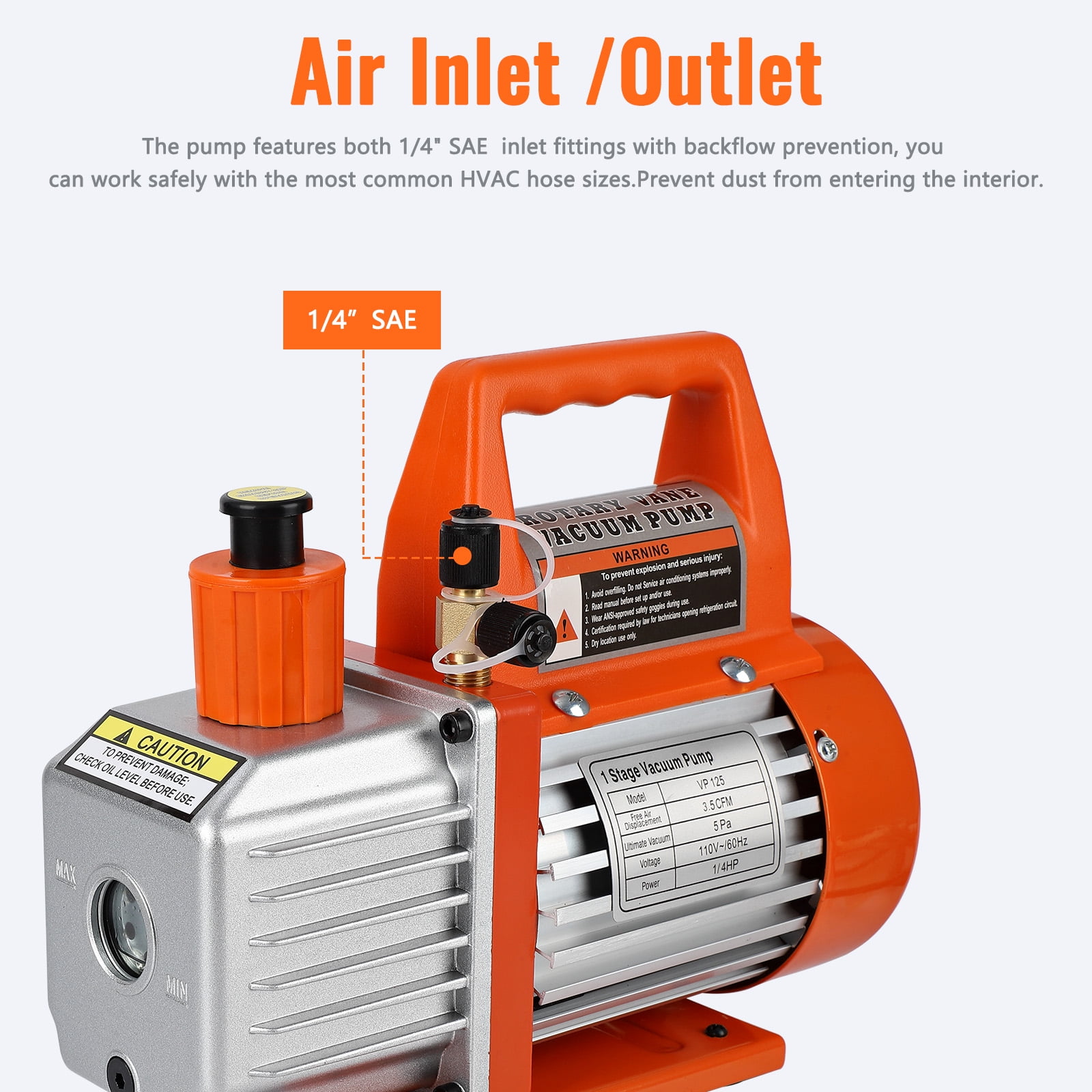 110V 3.5CFM 1/4HP Single-Stage 5 Pa Rotary Vane Economy Vacuum Pump Air ...