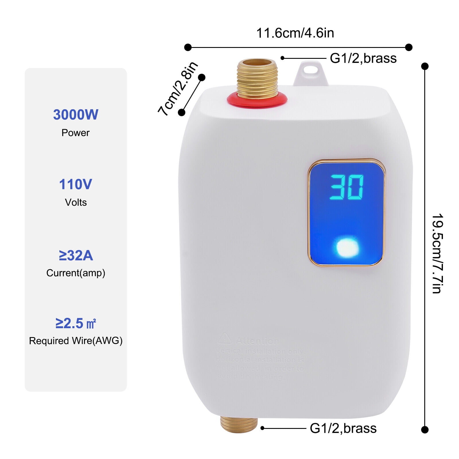 110V 3000W Mini Electric Tankless Water Heater Instant Hot Kitchen ...
