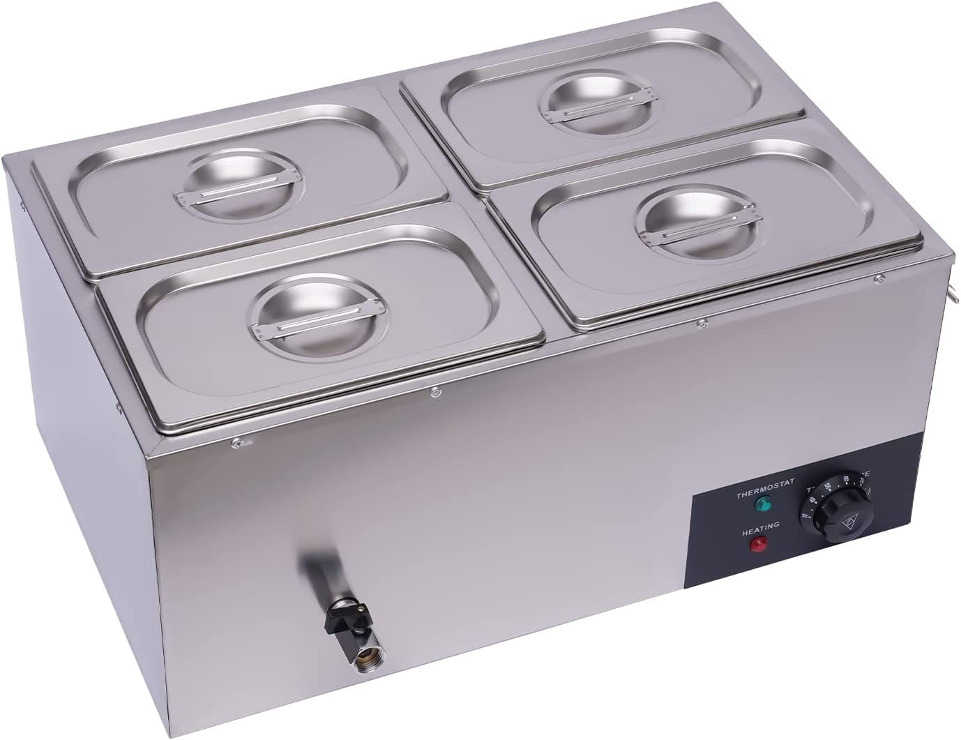 110V 4-Pan Commercial Food Warmer, 16L/16.8QT Stainless Steel Bain ...