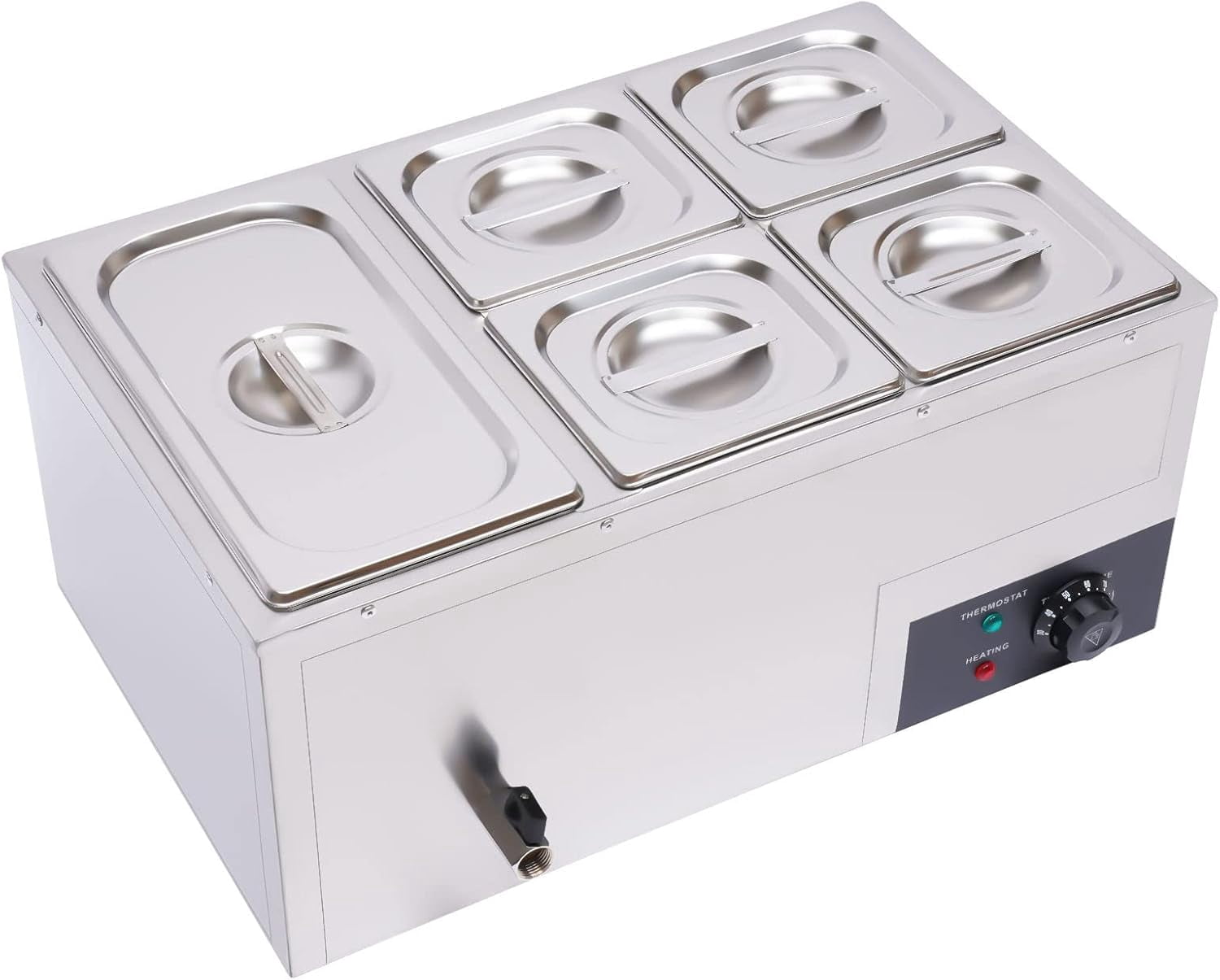 110V 5-Pan Commercial Food Warmer,600W Electric Stainless Steel Steam ...