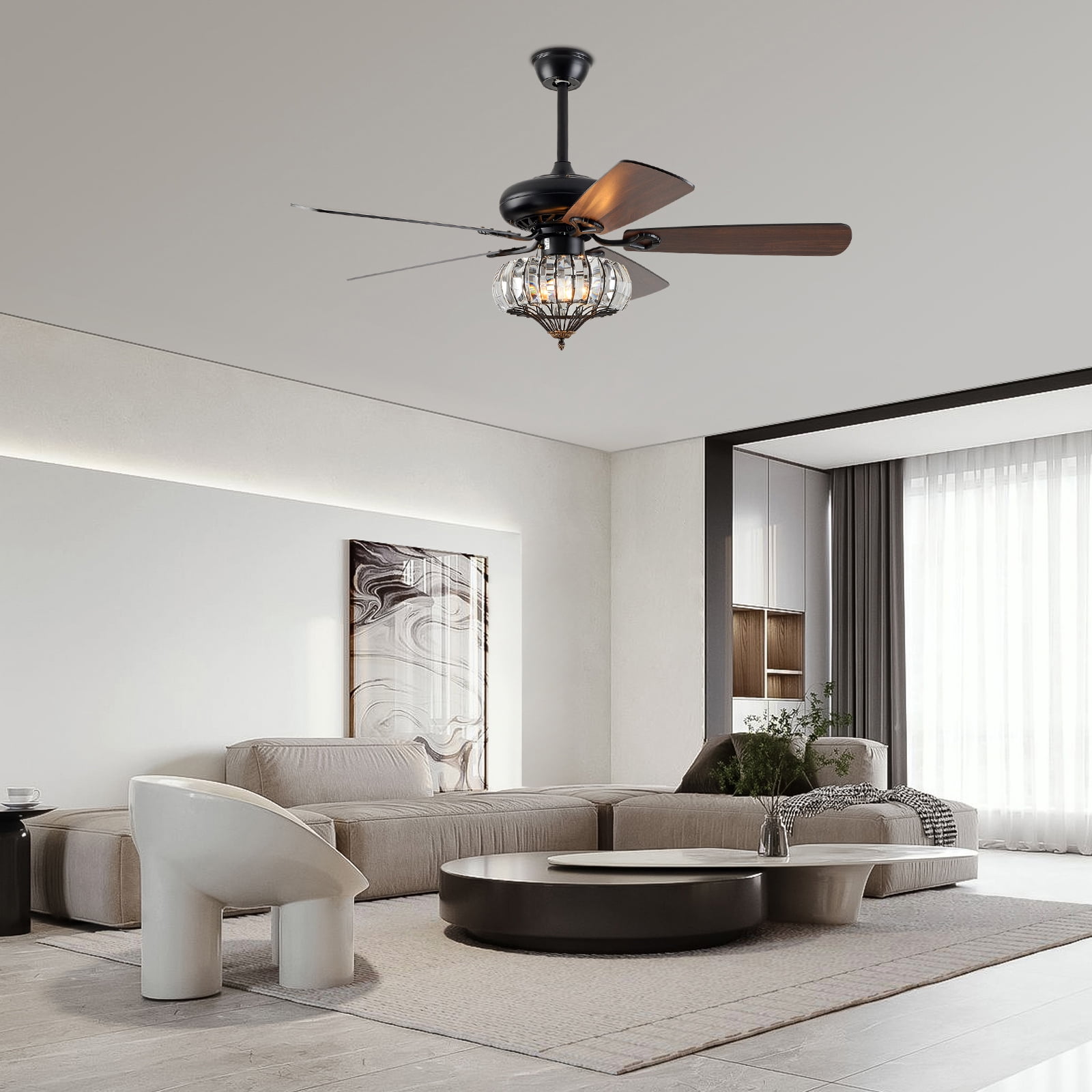 110V 52-inch 2-in-1 Design Black Brown Retro Industrial Ceiling Fan ...