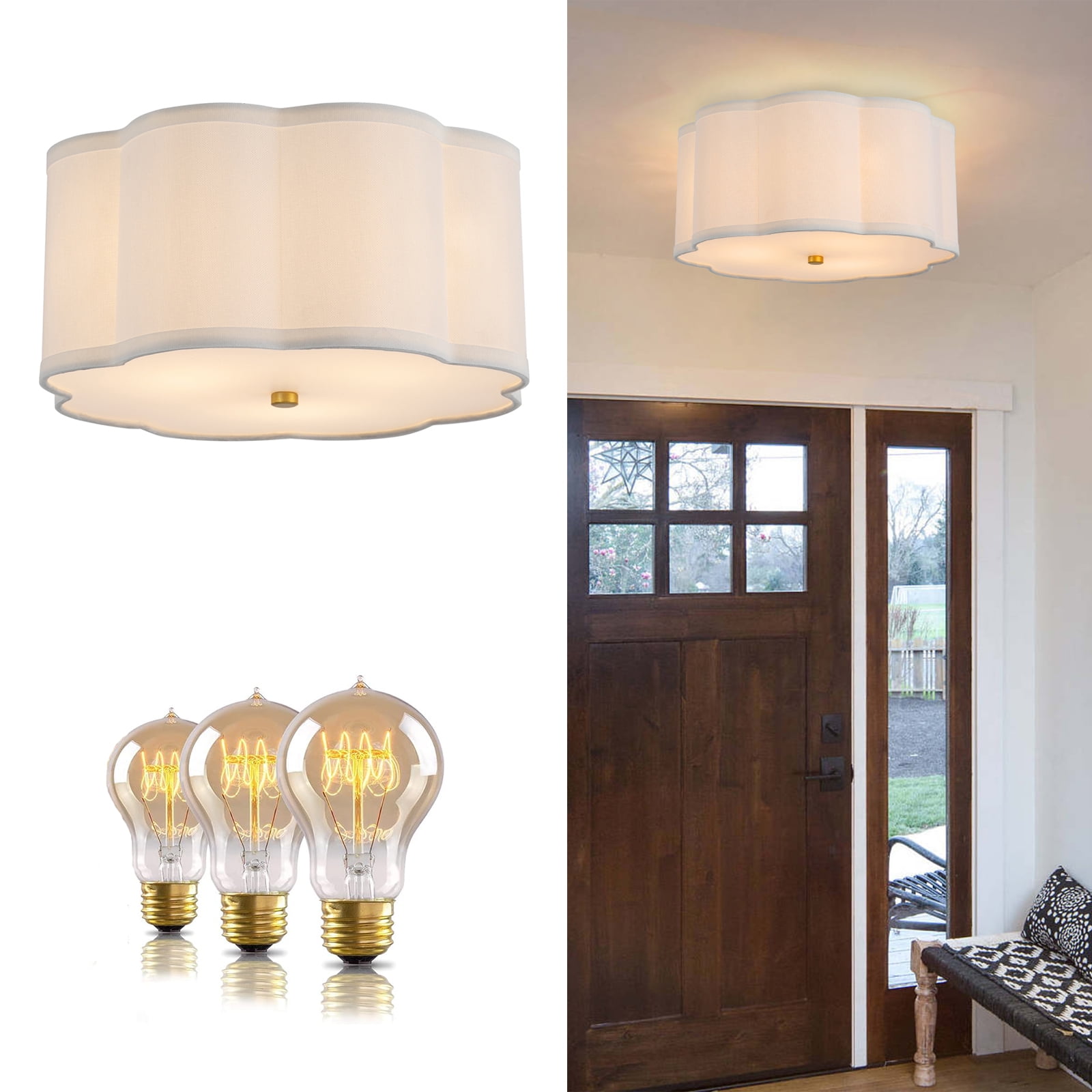 110V 8 Petals Indoor Creamy White Flush Mount Ceiling Light Ceiling ...