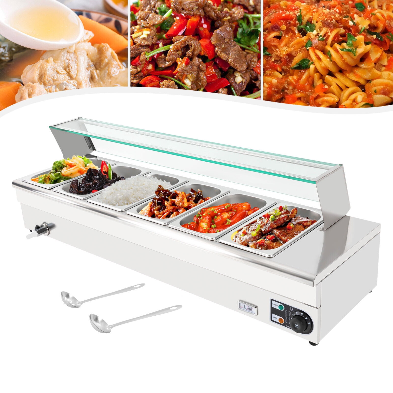 110V Bain Marie Food Warmer 6 Pan x 1/3 GN,Food Grade Stainelss Steel ...