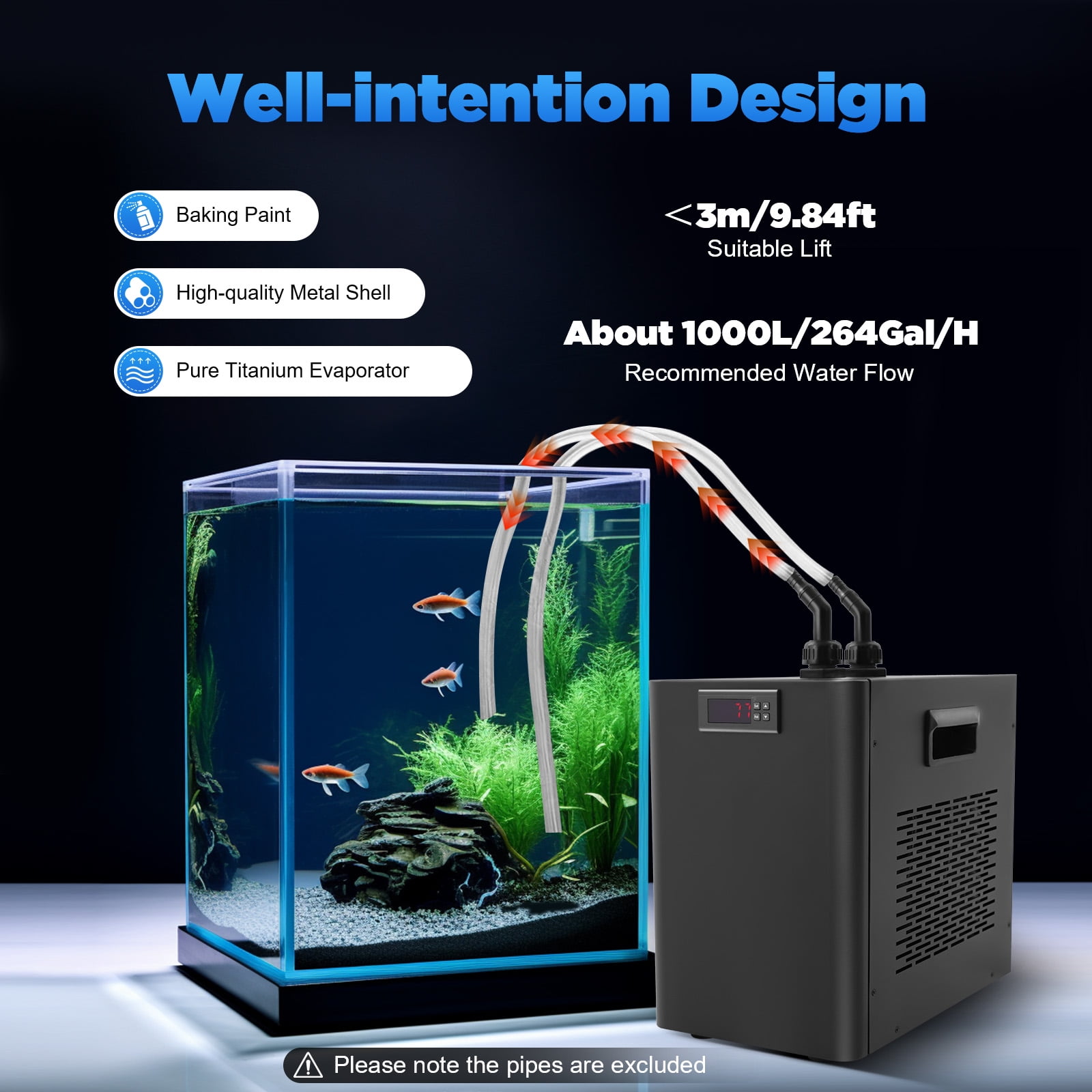 110V Black Aquarium Cooling Machine Aquarium Chiller 160L Aquarium ...