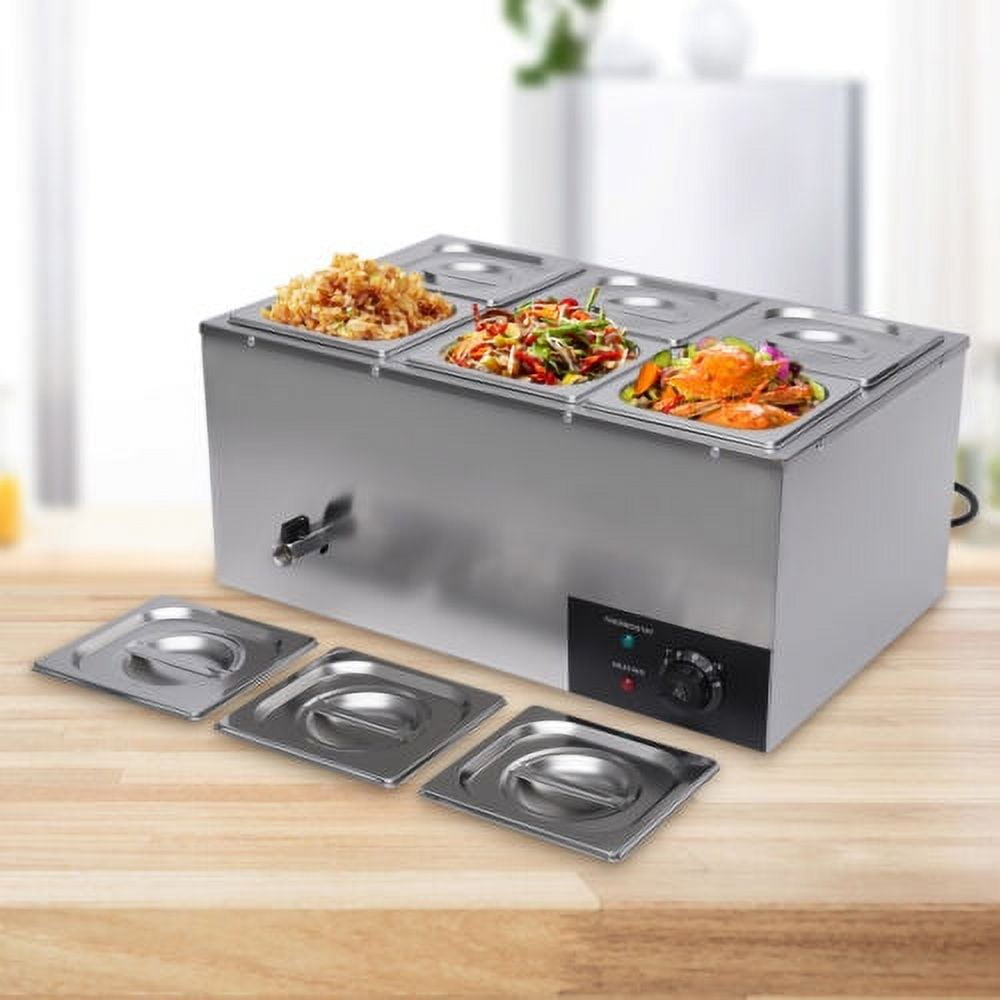 110V Commercial Buffet Food Warmer 6-Pan Stainless Steel Bain Marie Steam Table - Walmart.com