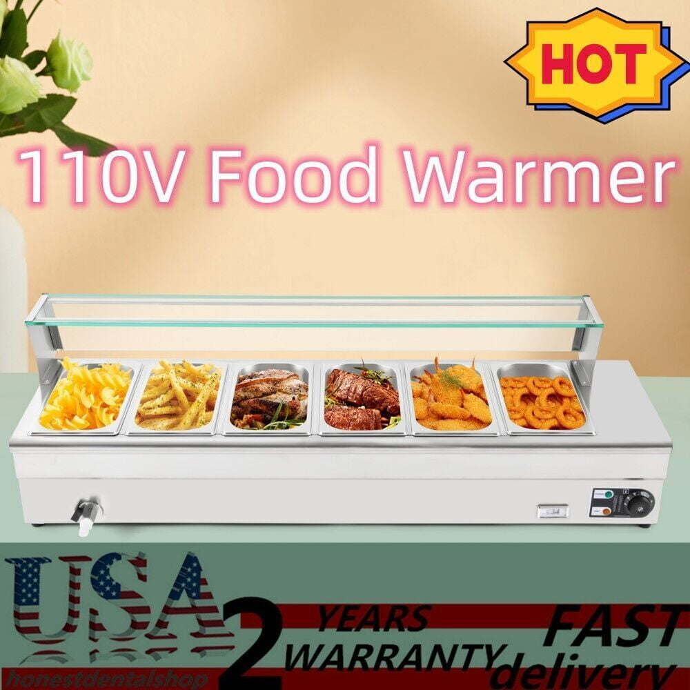 110V Commercial Food Grade Stainelss Steel Bain Marie Food Warmer 6 Pan ...