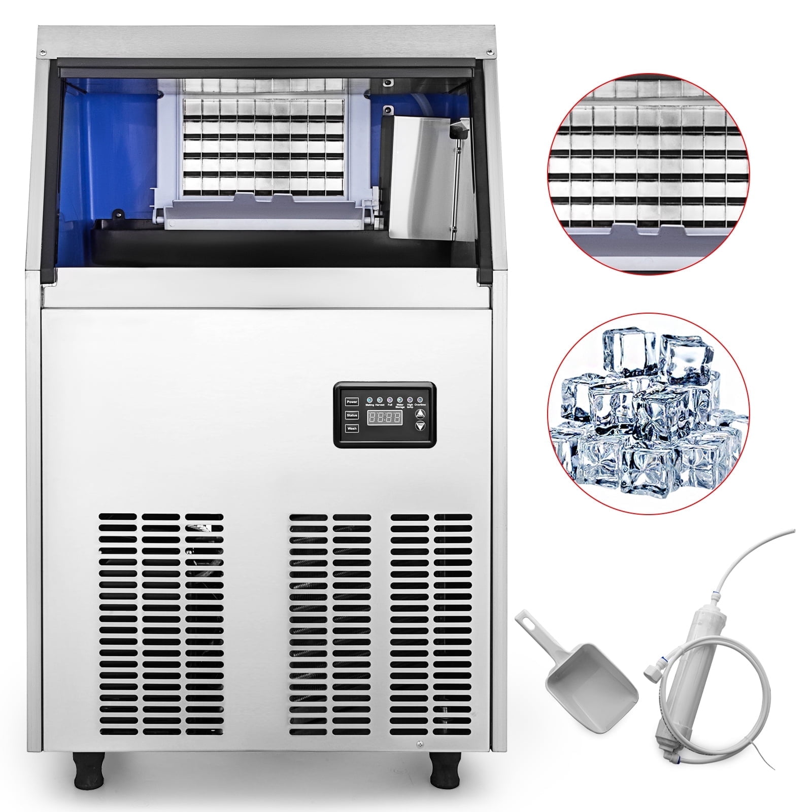 KFFKFF 110V Commercial Ice Maker 120-130lbs/24H with 33lbs Bin, Full ...