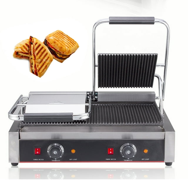 110V Double-Sided Commercial Panini Press & Grooved Grill Sandwich ...