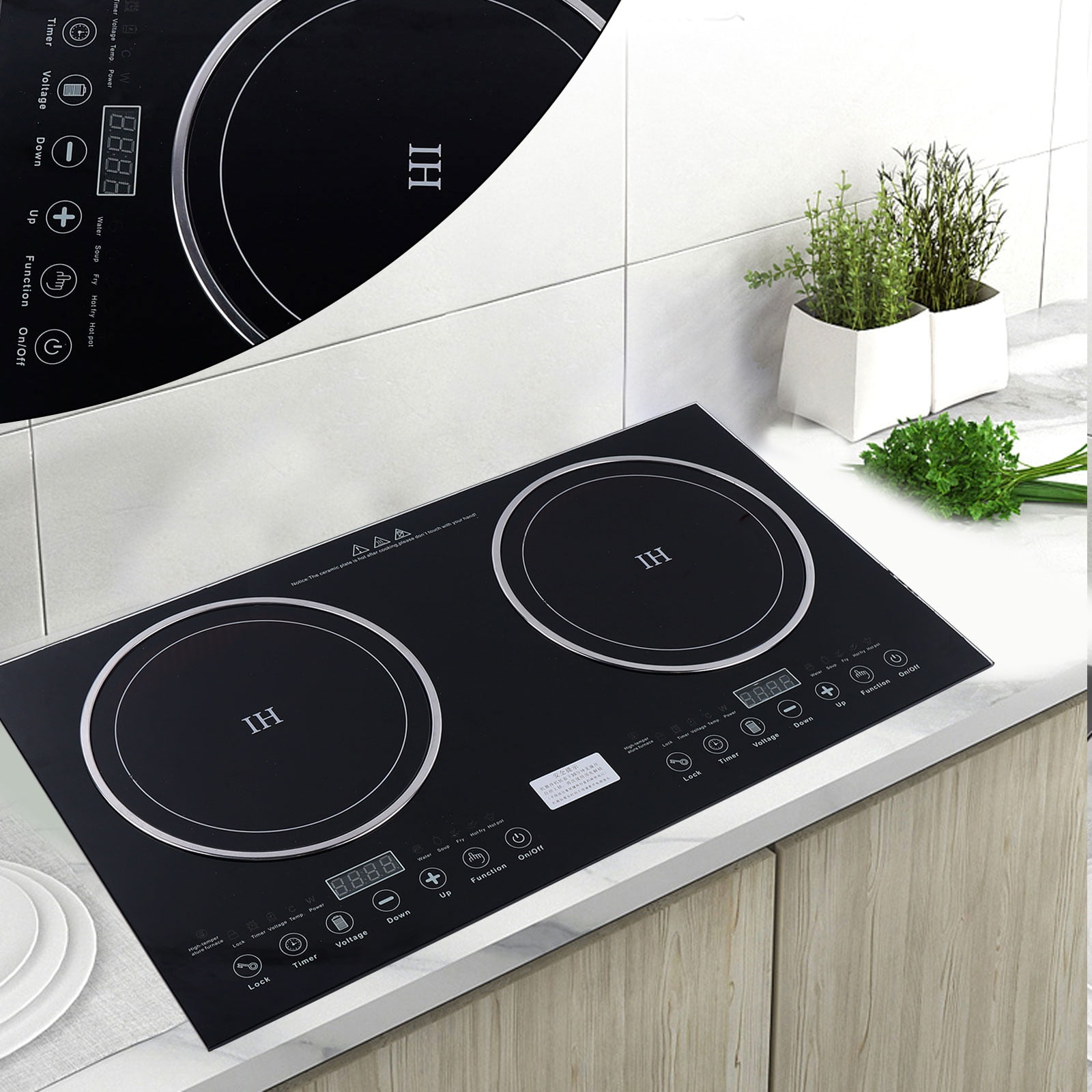 110V Double Burner Induction & Ceramic Cooktop, 1200W+1400W, Touch ...