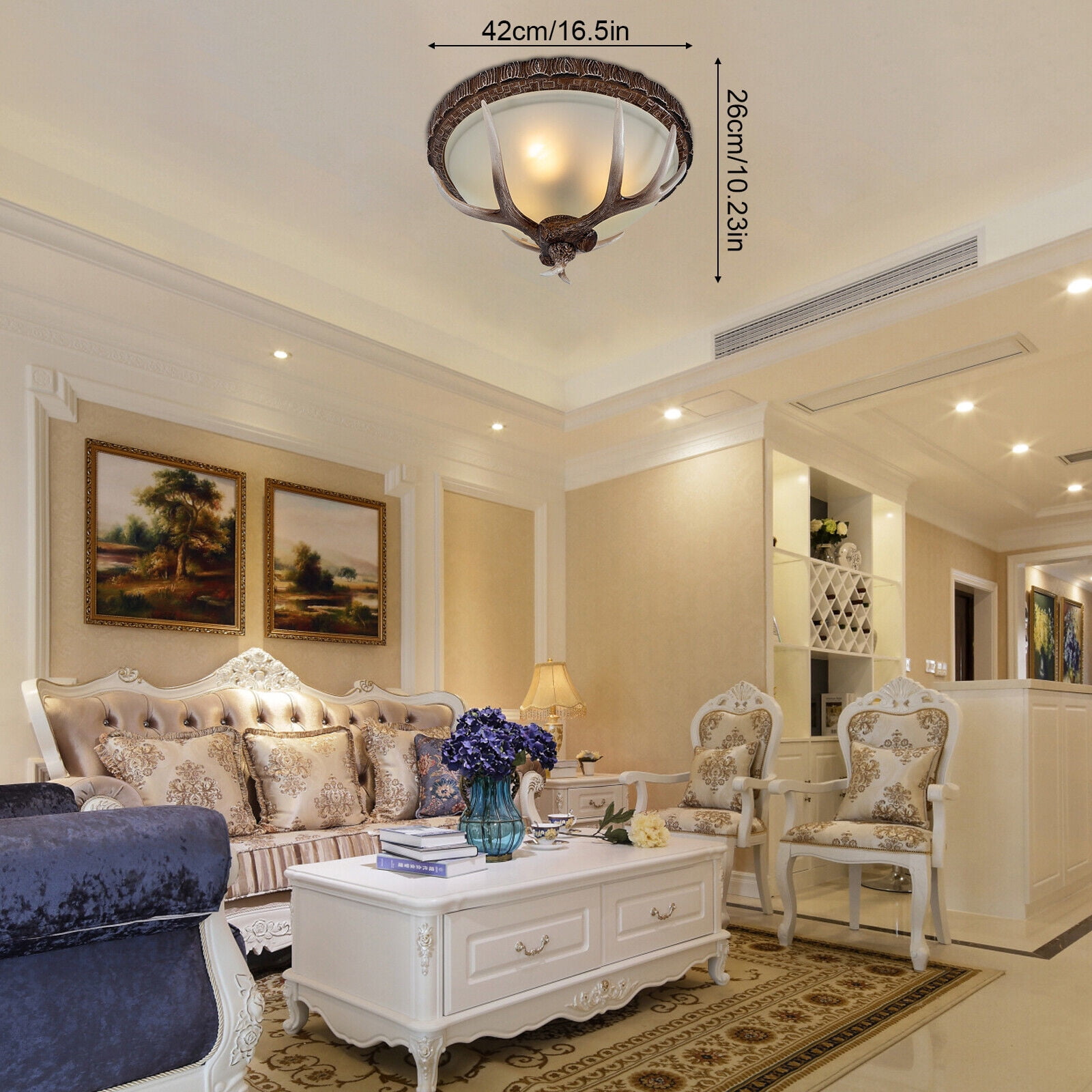 110V E26 Handcrafted Antique Vintage Circular Antler Resin Ceiling ...