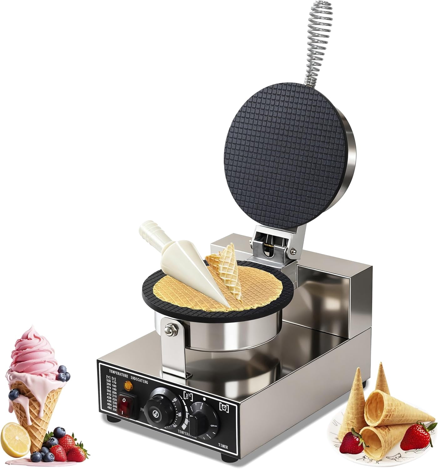 110V Electric Ice Cream Cone Maker 1300W Commercial Waffle Cone Machine ...
