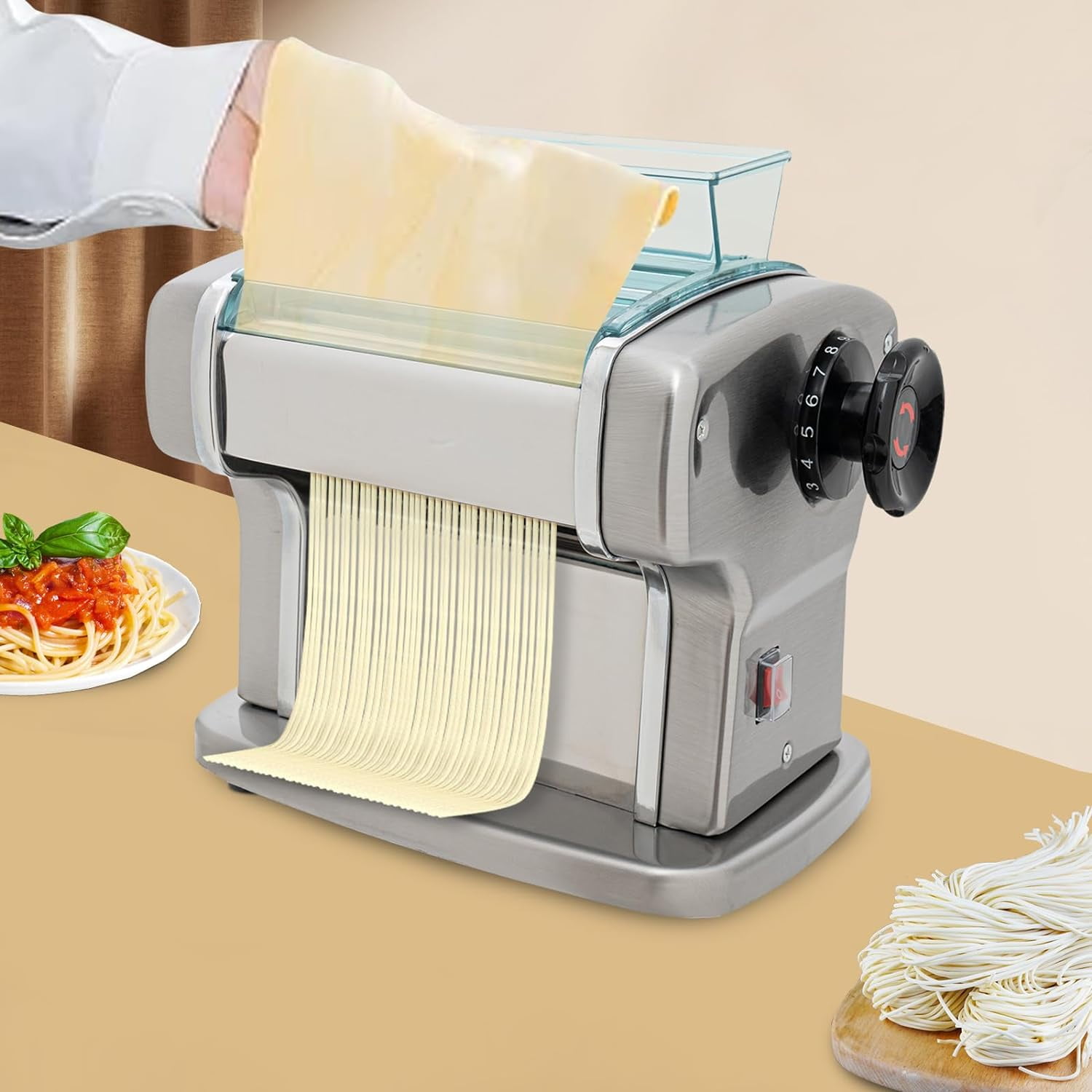 110V Electric Pasta Machine, Automatic Noodles Dumpling Dough Skin Maker 2.5mm & 4mm 2-Blades ...