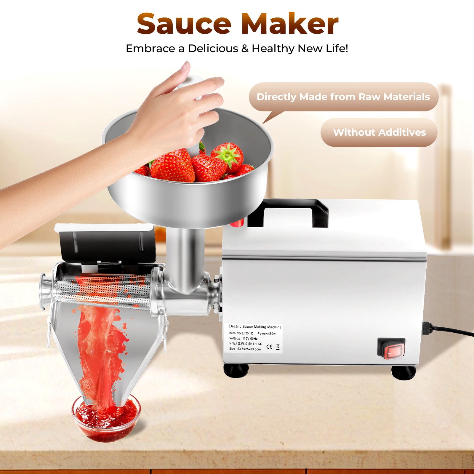 Electric Tomato Strainer, 110V 450W Commercial Stainless Steel Food ...