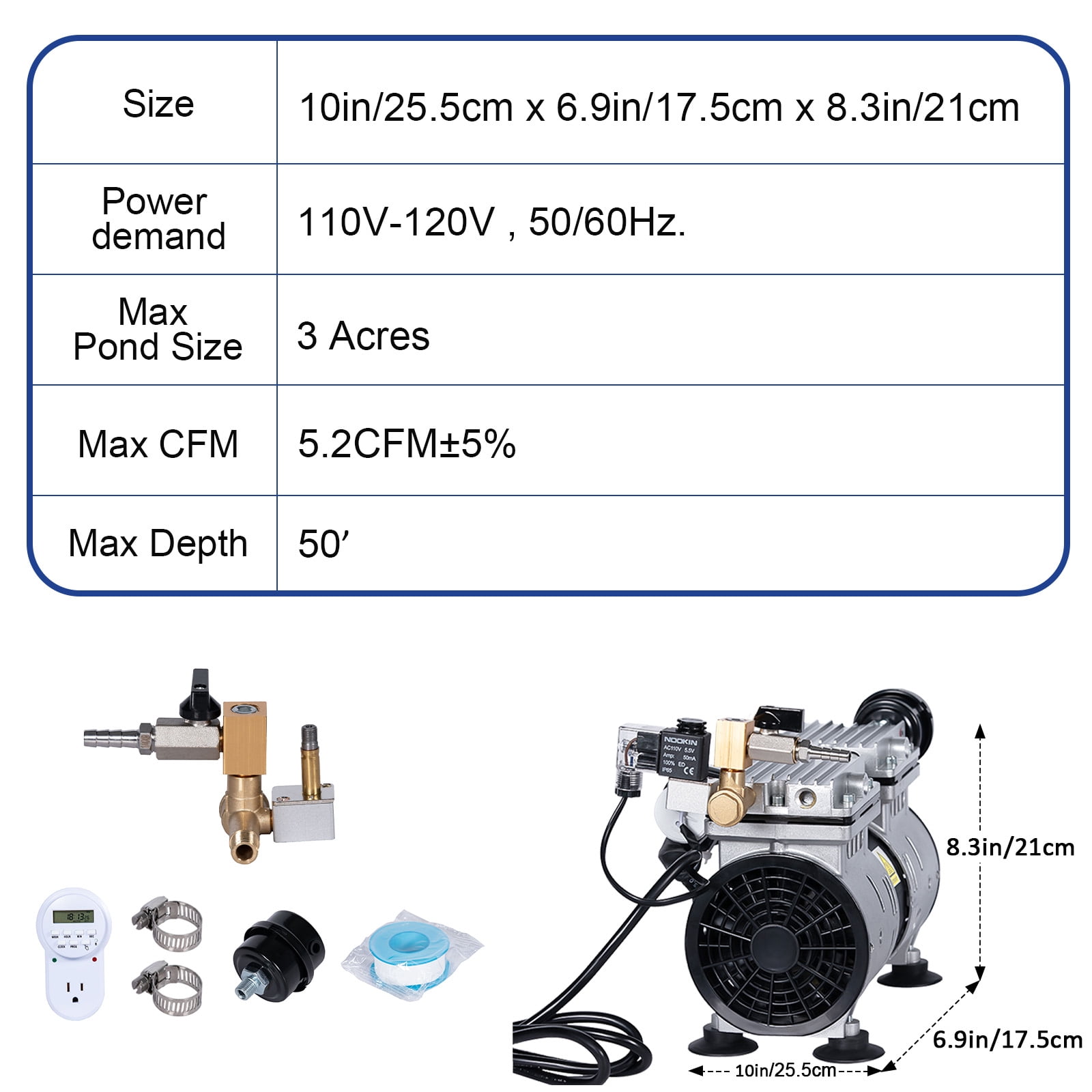 110V Pond Aerators, 3/4 HP Compressor Pond & Lake Aerator System, 550W ...