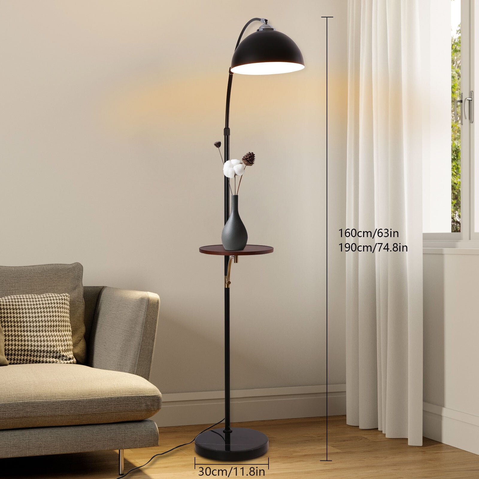 110V Retro Floor Lamp W/Adjustable Metal Rustic Table Lamp Walnut ...