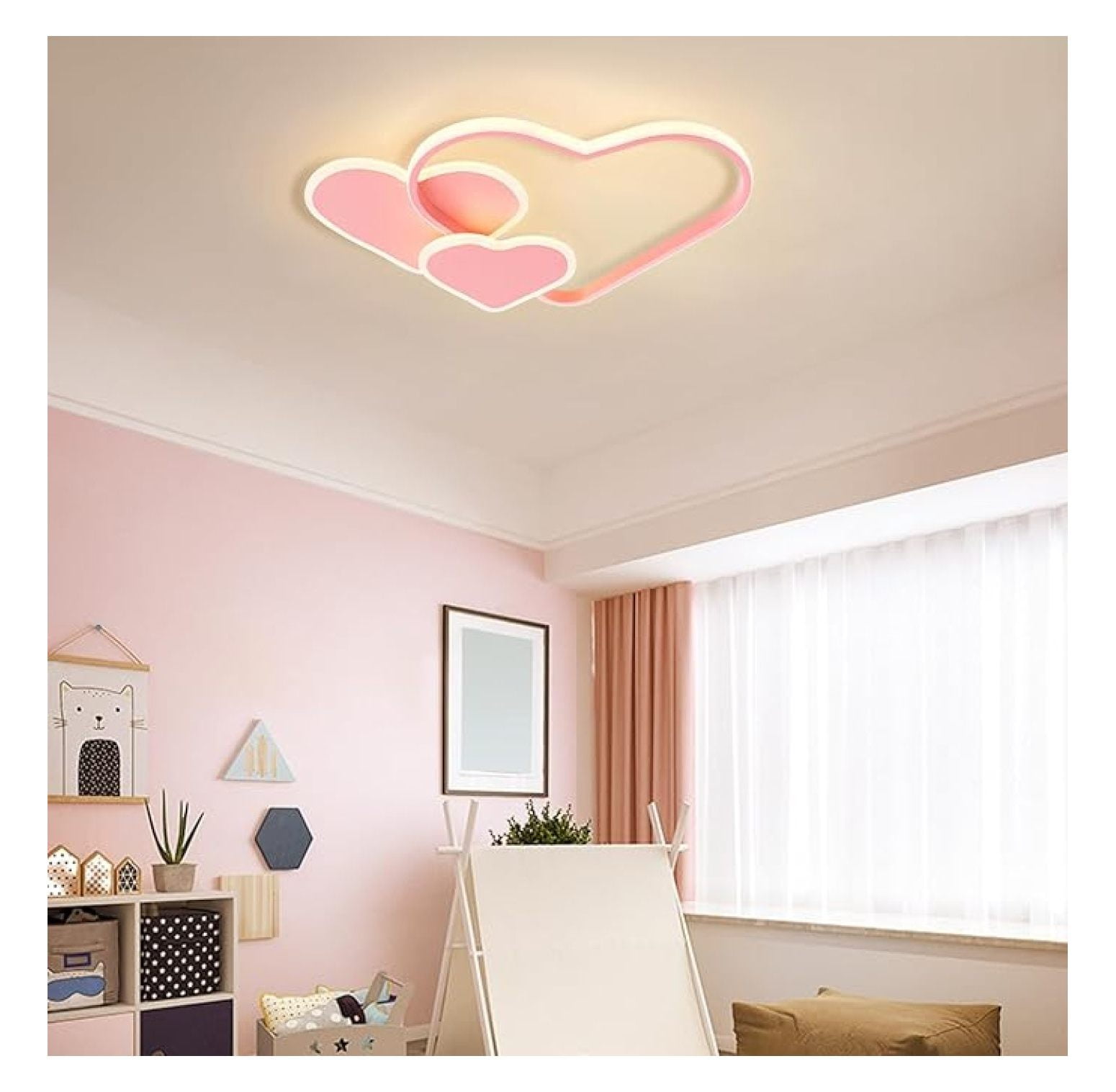 110V Romantic Heart Ceiling Light for Girls Bedroom, Dimmable LED Flush ...