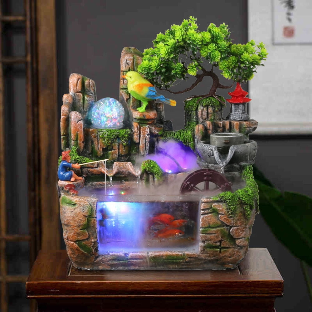 110V Simulation Waterfall Fountain Desktop LED Lamp FengShui Rockery ...