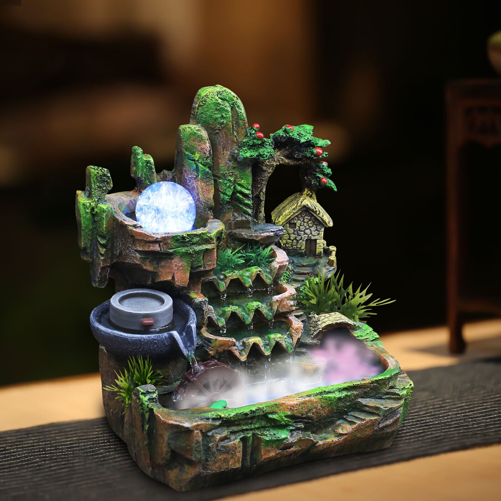 110V Tabletop Fountain Indoor with LED Lamp Atomization Effect, Small ...