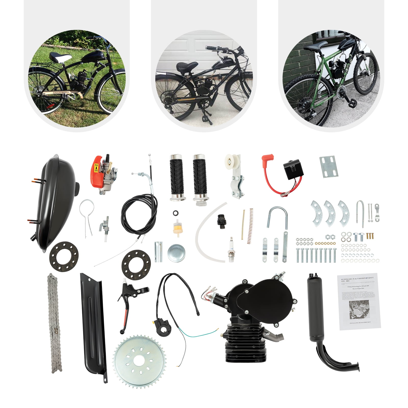 110cc 2-Stroke Bicycle Engine Kit with CDI Ignition, Foot Pedal Start ...