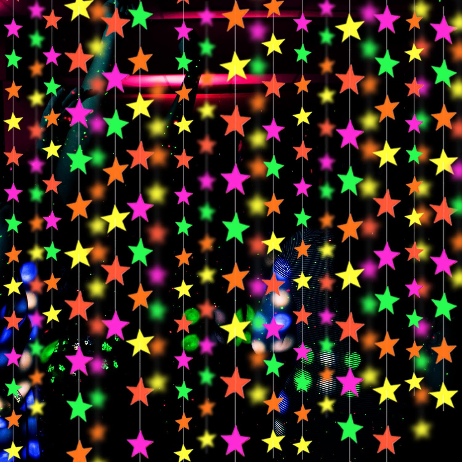 110feet Neon Garland Streamers Black Light Decorations for Dark Glow ...