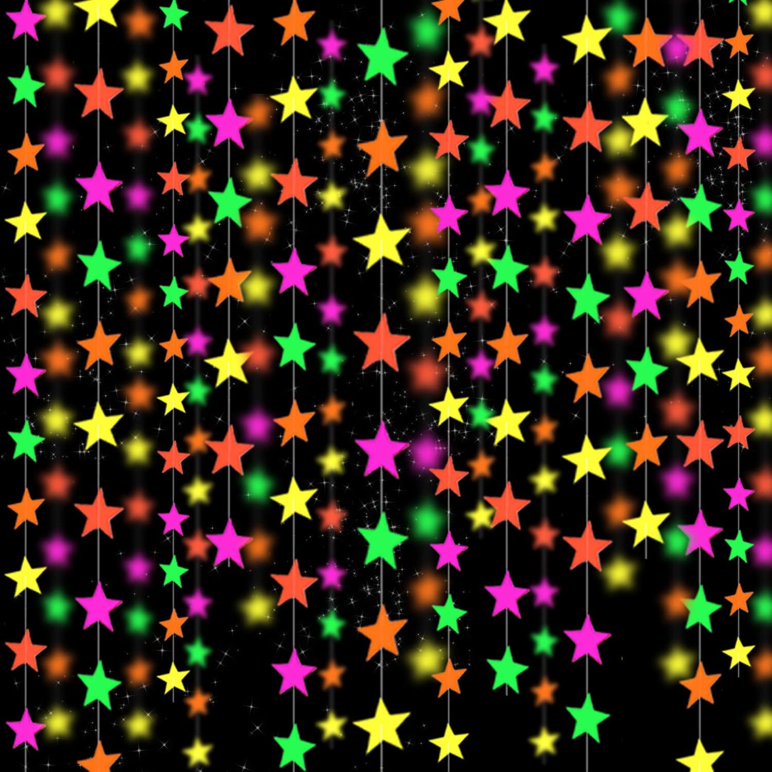 110feet Star UV Neon Garland Hanging Paper Glow in The Dark Glow Party ...